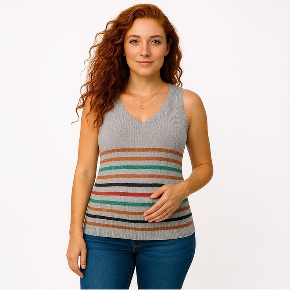 no tag | Sweaters | Sweater Tank Knit W L Light Grey Horizontal Stripes ...
